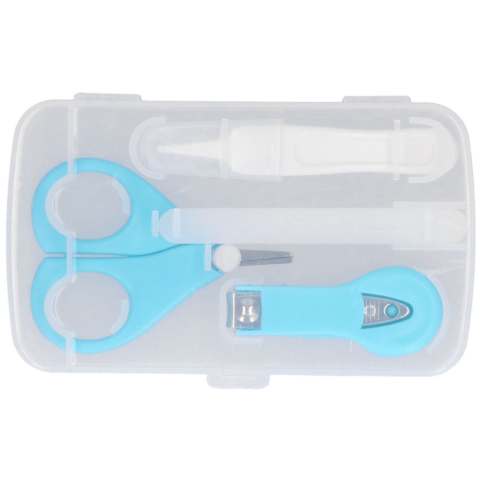 Детский набор для маникюра и педикюра: кусачки, ножницы, пинцет, пилочка для ногтей. Безопасные инструменты для детского маникюра и педикюра. Синий.