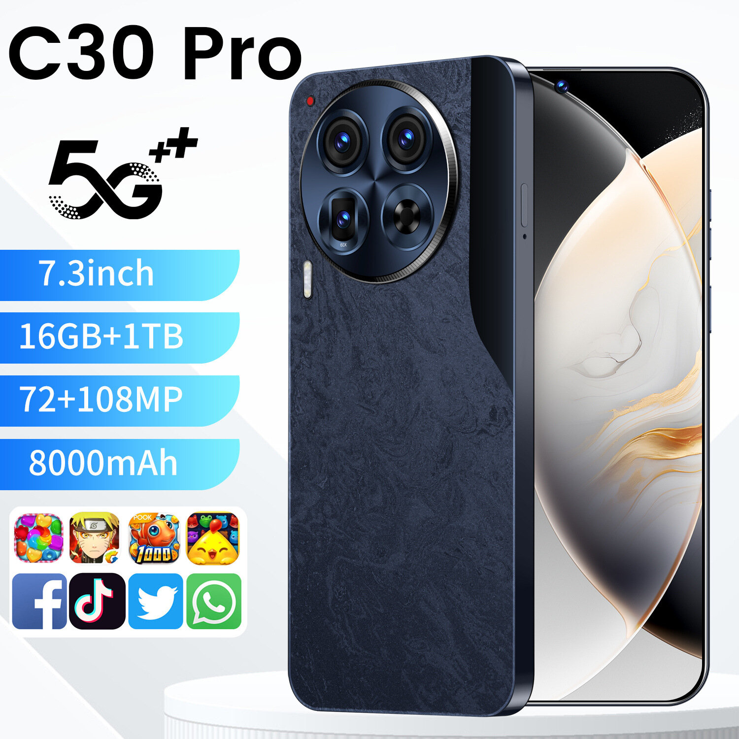 Смартфон C30 Pro, большой экран, 16+1T