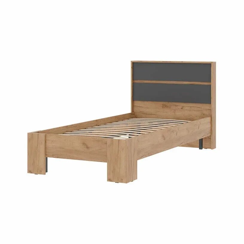 Кровать односпальная 90х200 «Хелен» КР 01 ламельное основание, серый графит/дуб крафт золото (970х2115х930)