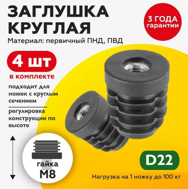 Пластиковая заглушка с резьбой М8, D25 (4шт)
