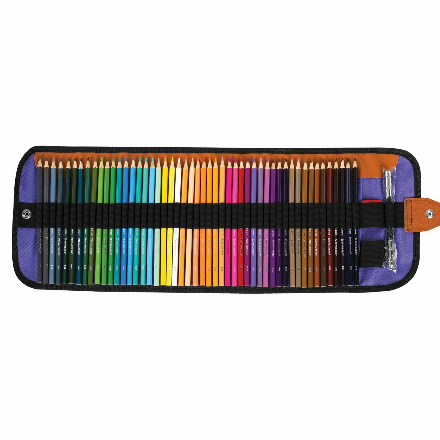 Карандаши цветные Brauberg супермягкие яркие классические в пенале-скрутке Max 50 цветов + держатель и точилка, натуральное дерево