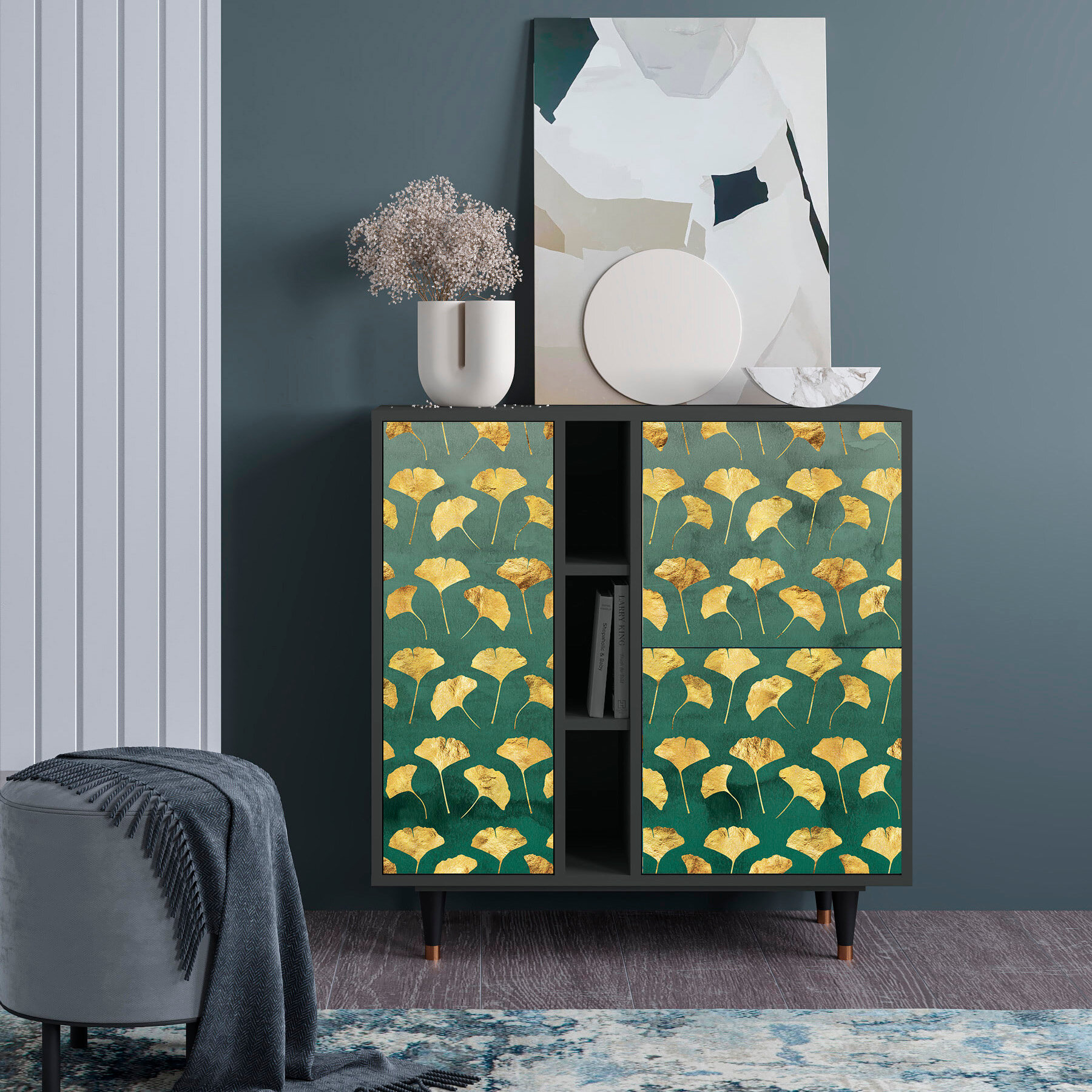 Комод - STORYZ - BS5 Gingko leaves, Размер - 94 x 96 x 41 см, Цвет корпуса - , Антрацит