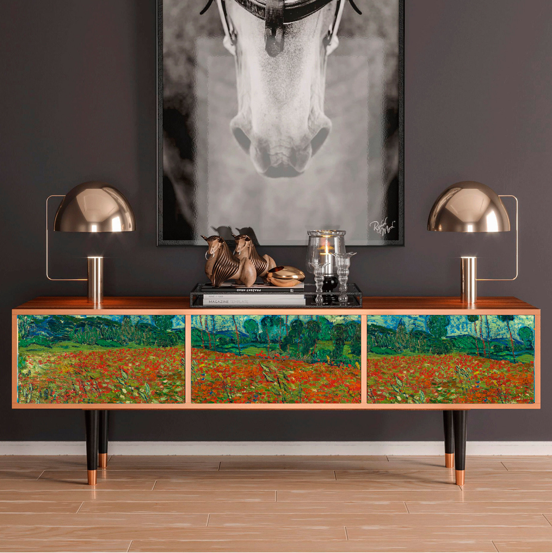 ТВ-Тумба - STORYZ - T4 Poppy field by Vincent van Gogh, Размер - 170 x 59 x 48 см, Цвет корпуса - , Орех
