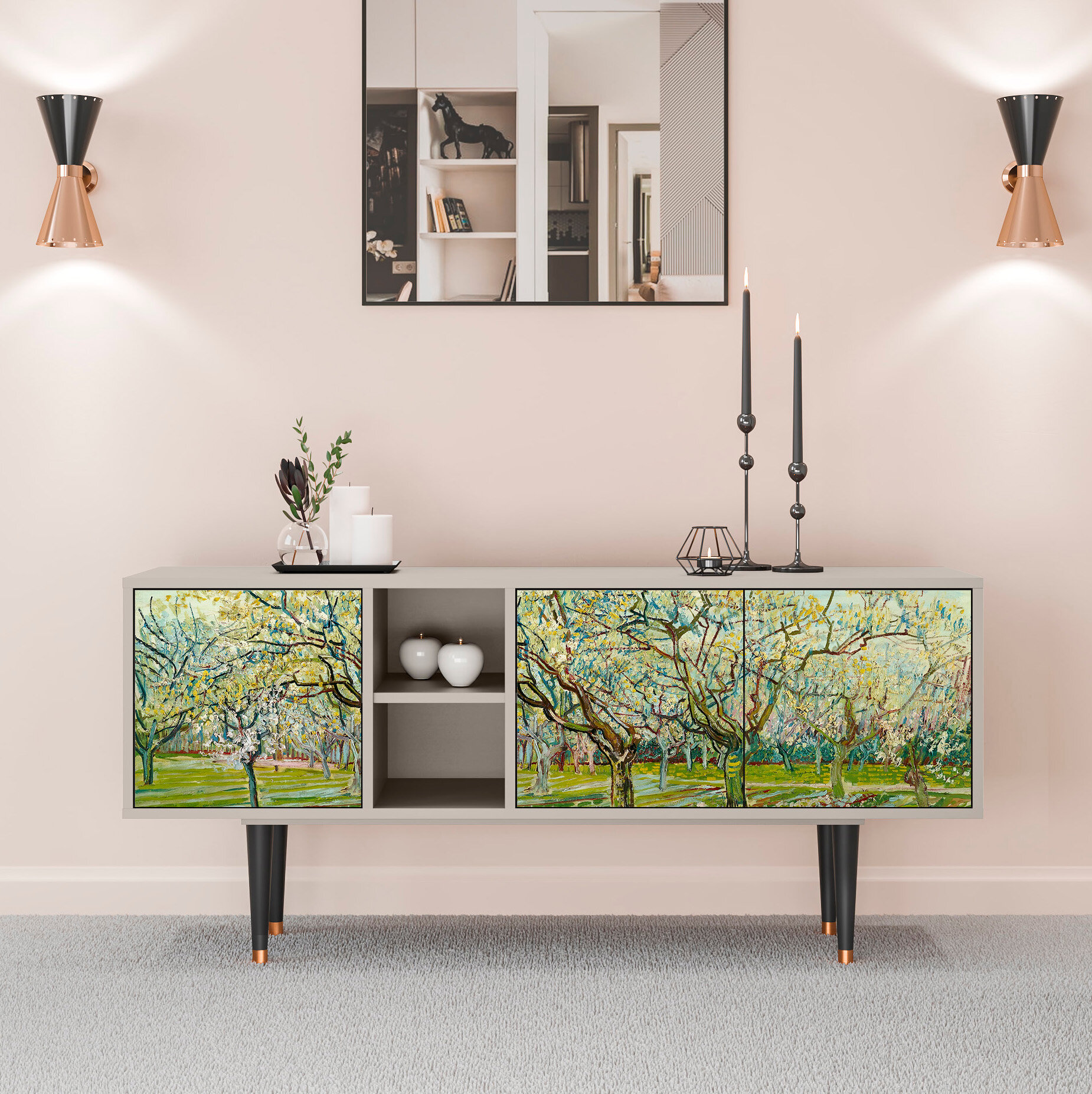 ТВ-Тумба - STORYZ - T5 The White Orchard by Van Gogh, Размер - 150 x 69 x 41 см, Цвет корпуса - , Сатин