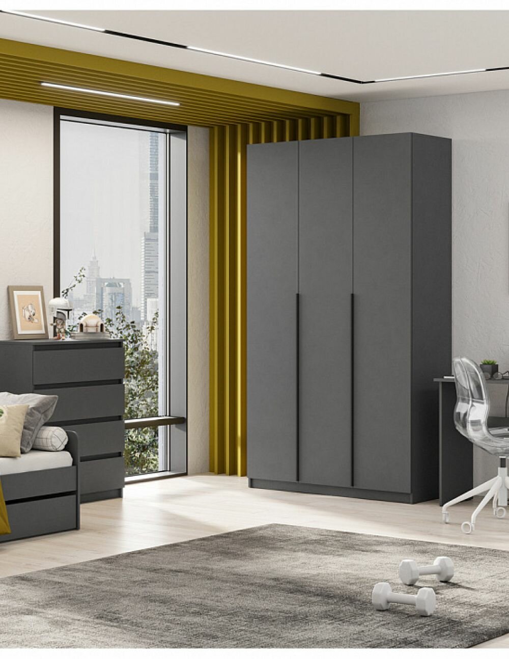 Шкаф распашной Артис-11 , с наполнением (9 полок + 2 ящика) ШК 5 (1200), Графит