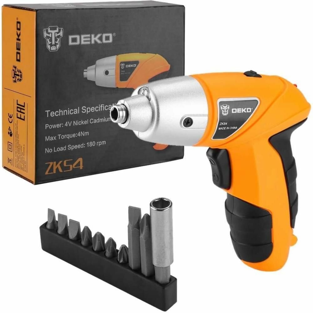 Аккумуляторная отвертка DEKO ZKS4, 4В, 0.6 Ач, з/у с набором оснастки 10 шт, 4 Нм 063-4113