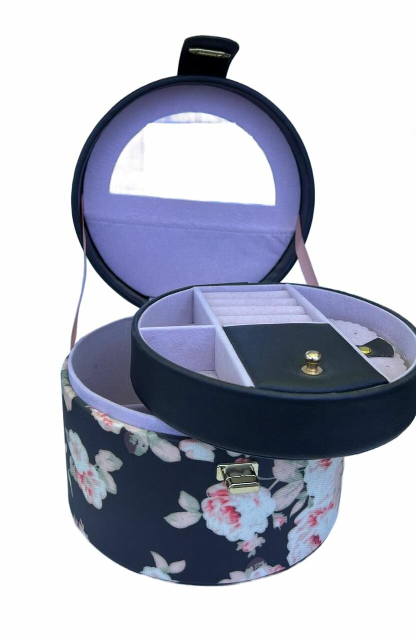 Круглая шкатулка-чемодан для украшений и косметики