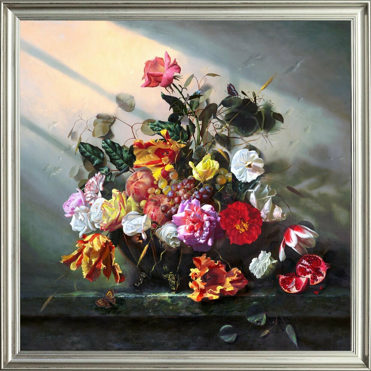 Картина на холсте "Букет с фруктами", 60х60 см, художник - Антонов А, Холст на деревянном подрамнике, оформлена в багет, Арт. АА-х10