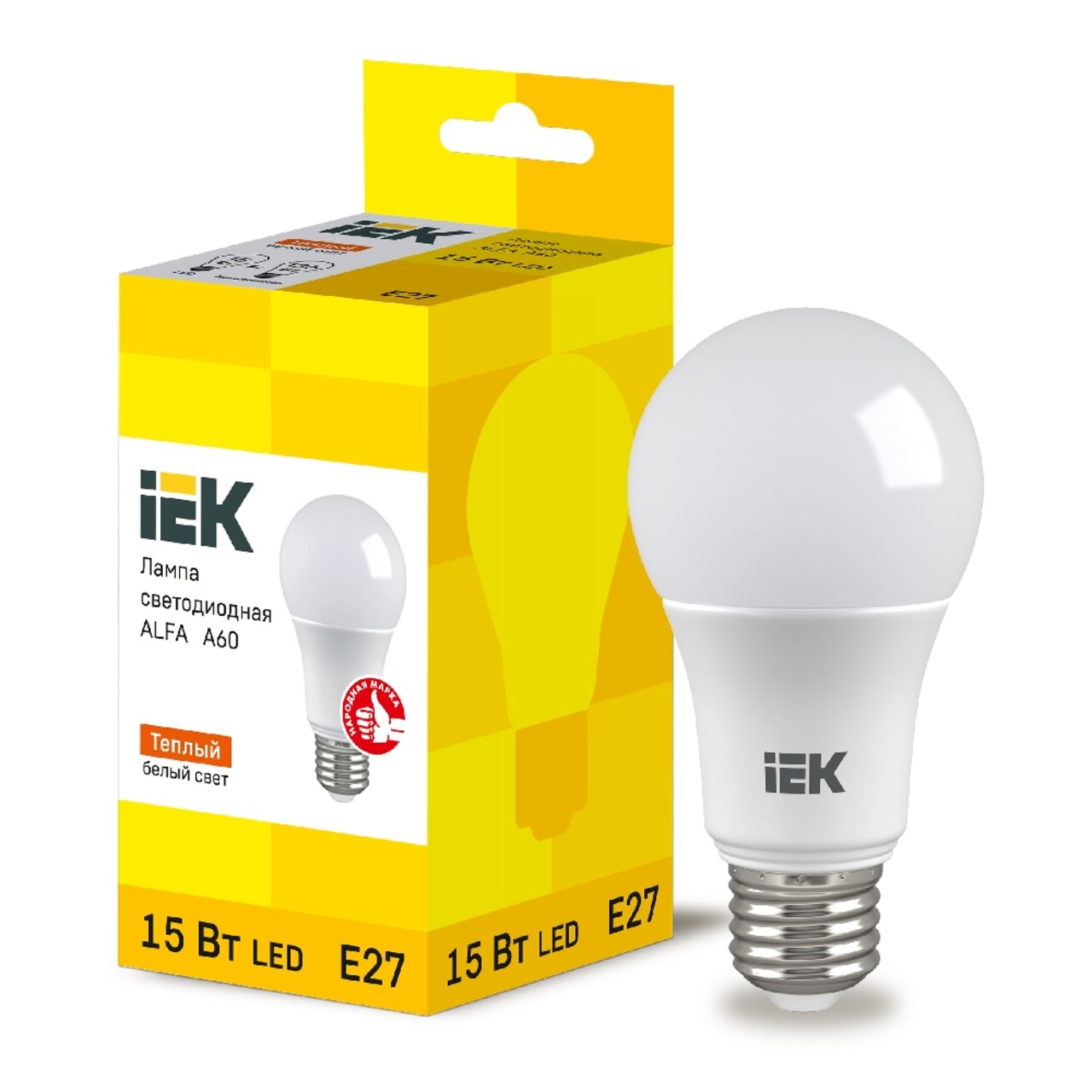 IEK Alfa светодиодная лампа E27, 15 Вт, 3000K, 230В, грушевидная, для жилых помещений