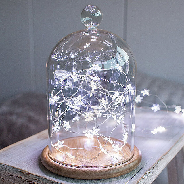 Светодиодная гирлянда Капельки Звездочки на батарейках 2 м, 40 холодных белых мини LED ламп, серебряная проволока, IP20, Koopman, AX9715210/AX8715210-1