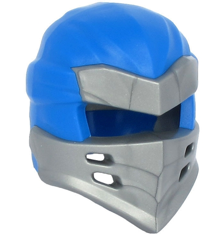 Minifigure, Headgear Ninjago Wrap Type 7 with 4 Slits on Front with Molded Flat Silver Armor Pattern, 66953pb01 Blue U