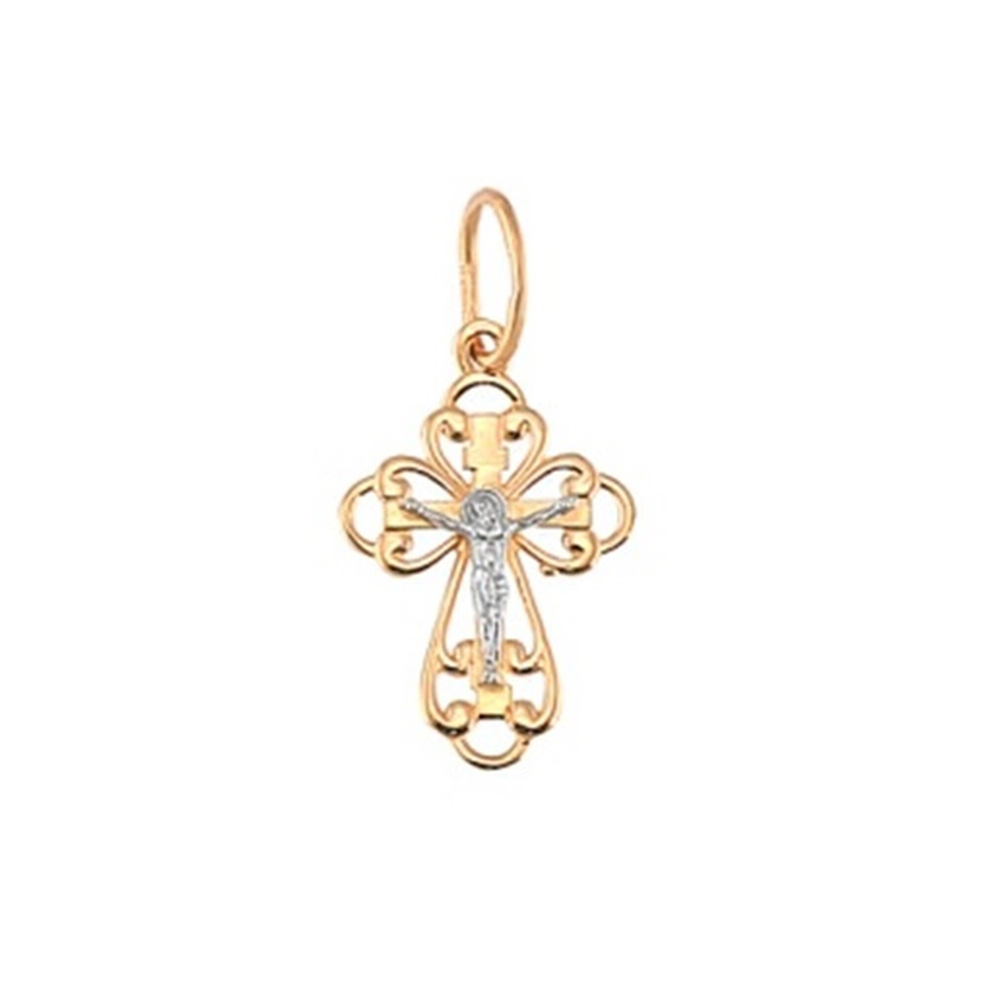 Крестик, красное золото, 585 проба, гравировка, родирование