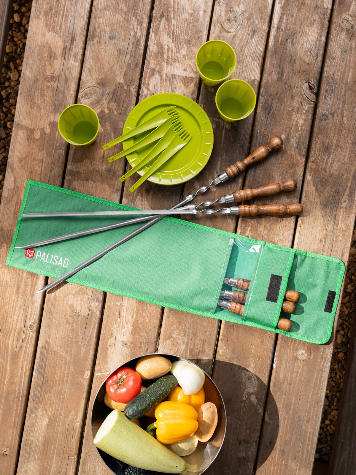 Набор шампуров угловых Palisad, 650 мм, с деревянной рукояткой, в чехле, 6 шт, Camping, 69752