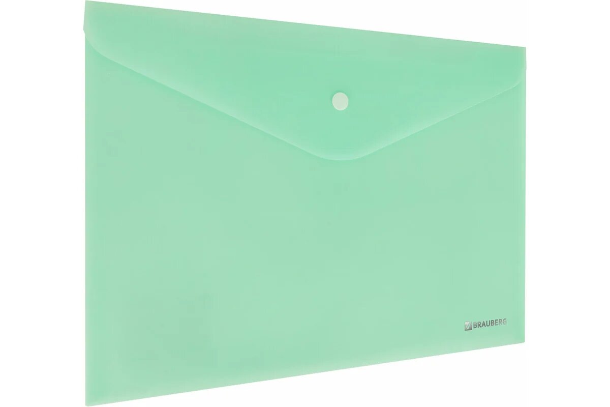 BRAUBERG Pastel папка-конверт с кнопкой А4 матовая непрозрачная мятная 0,2 мм 272883