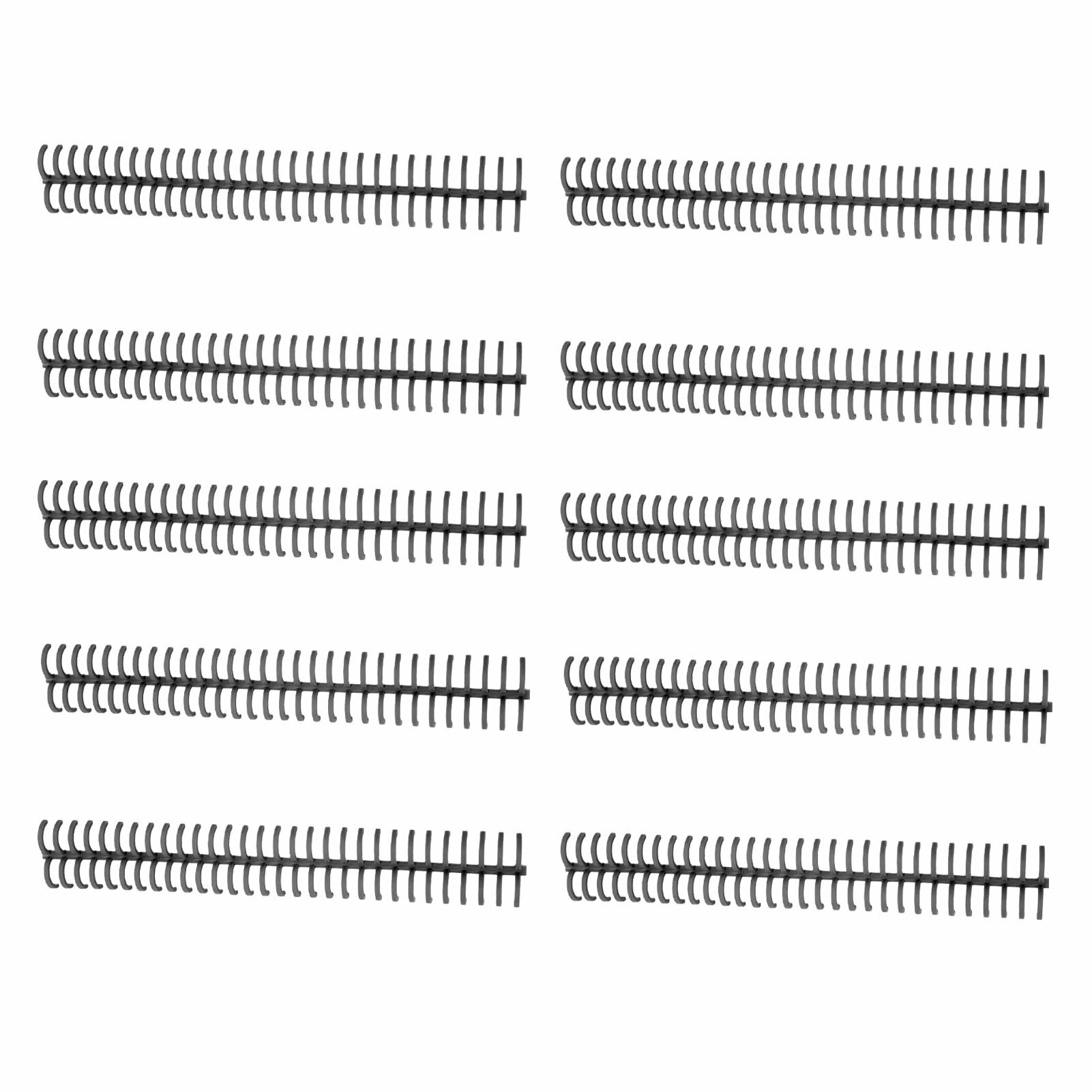 Комплект из 10 спиральных переплетных пружин, вместимость 130 листов, корешок с гребенкой, 30 отверстий, диаметр 16 мм, черный.