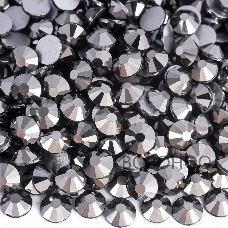 MLK черные стеклянные стразы для дизайна ногтей Черный, SS16-1440pcs, Hematite