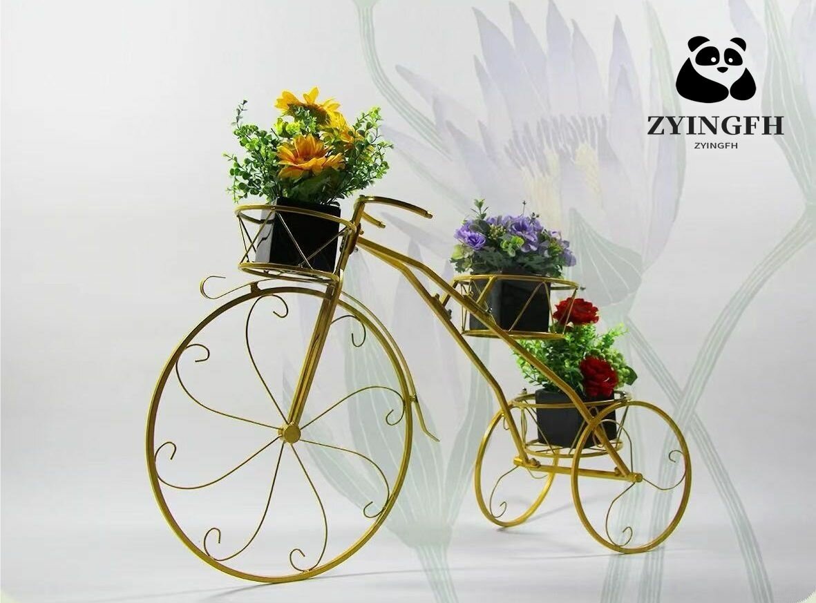 Модная металлическая подставка для растений в виде трехколесного велосипеда