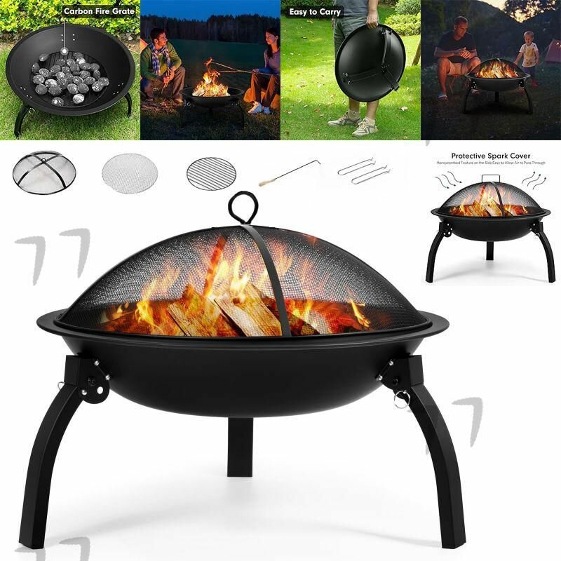 Костровая чаша, Переносной складной дровокол 55 см, круглый металлический77