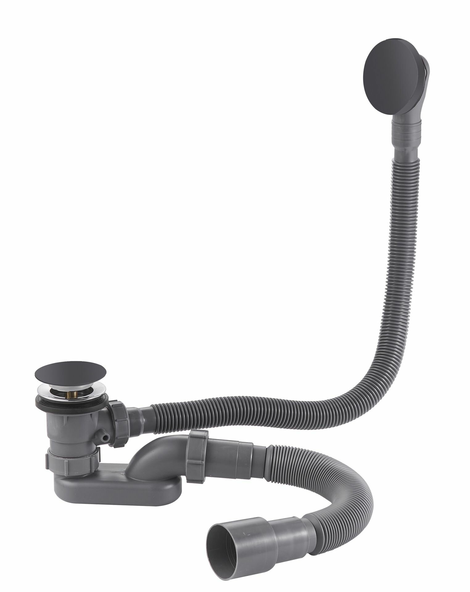 Слив перелив для ванны черный, полуавтомат, комплект, длина 1000 мм, сифон для ванны, Германия