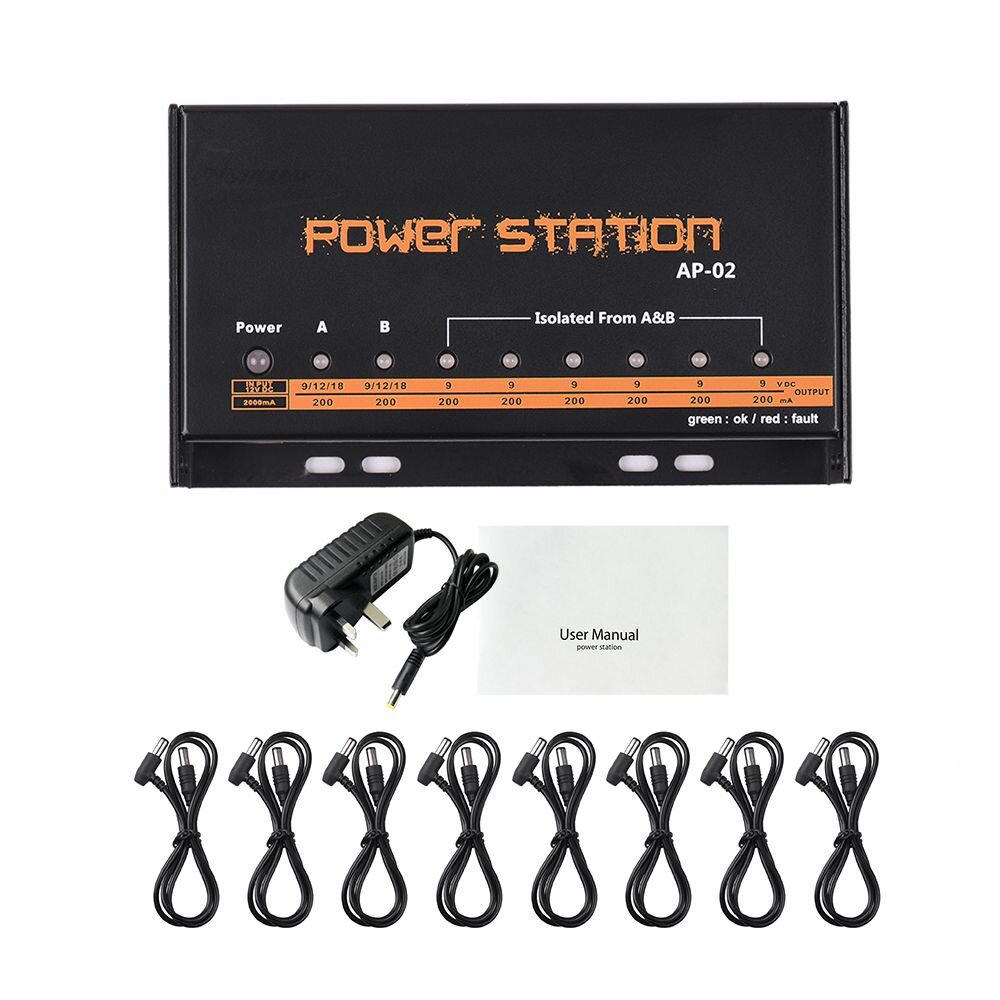 Блок питания гитарной педали 9 В, 12 В, 18 В, 8 выходов постоянного тока для плат педалей эффектов, блок электростанции с британской вилкой, прочная металлическая конструкция для надежной работы