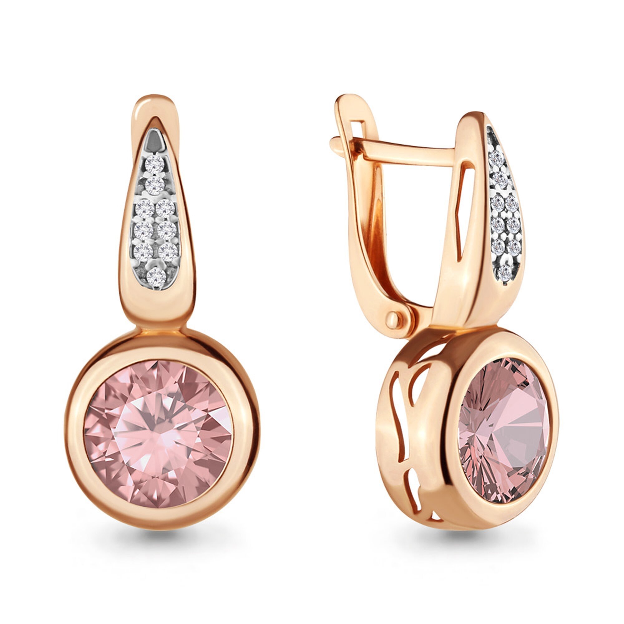 Серьги, серебро, 925 проба, золочение, морганит, фианит