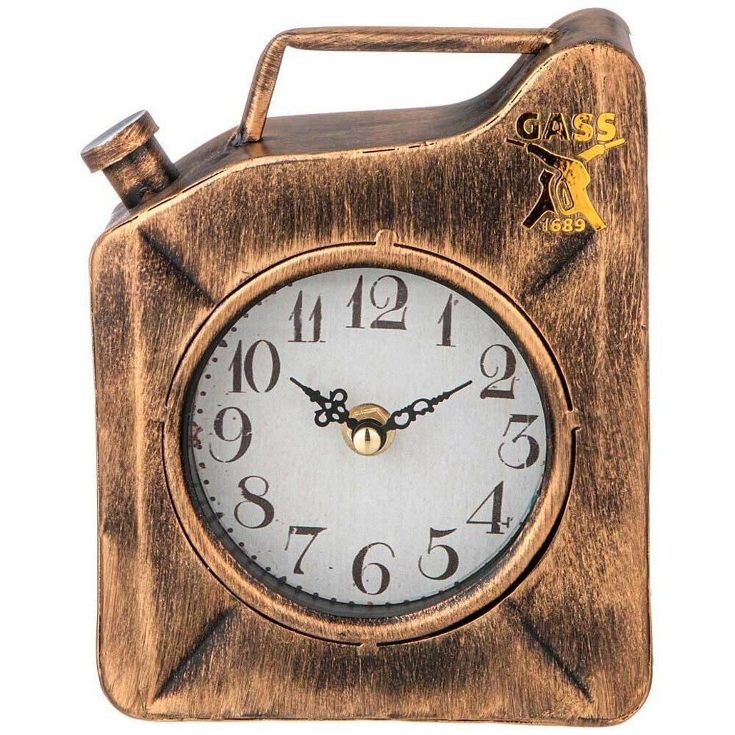 Часы настольные 14,5×5×18 см, бронзовый канистровый стиль, кварцевый механизм, надпись GASS, эффективность