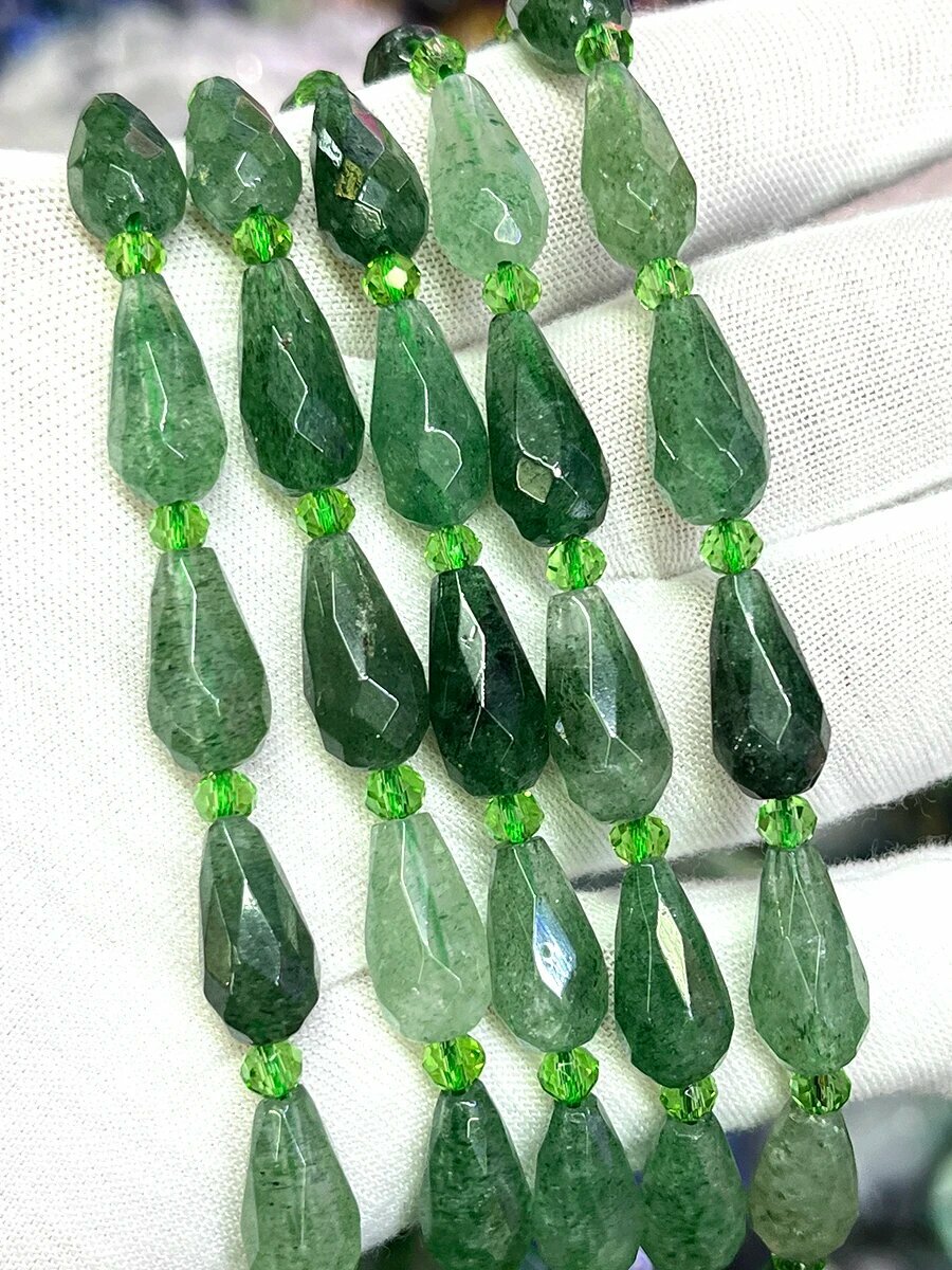 Бусины-капли ручной работы, зеленая клубника, 15 дюймов, 8 х16 мм