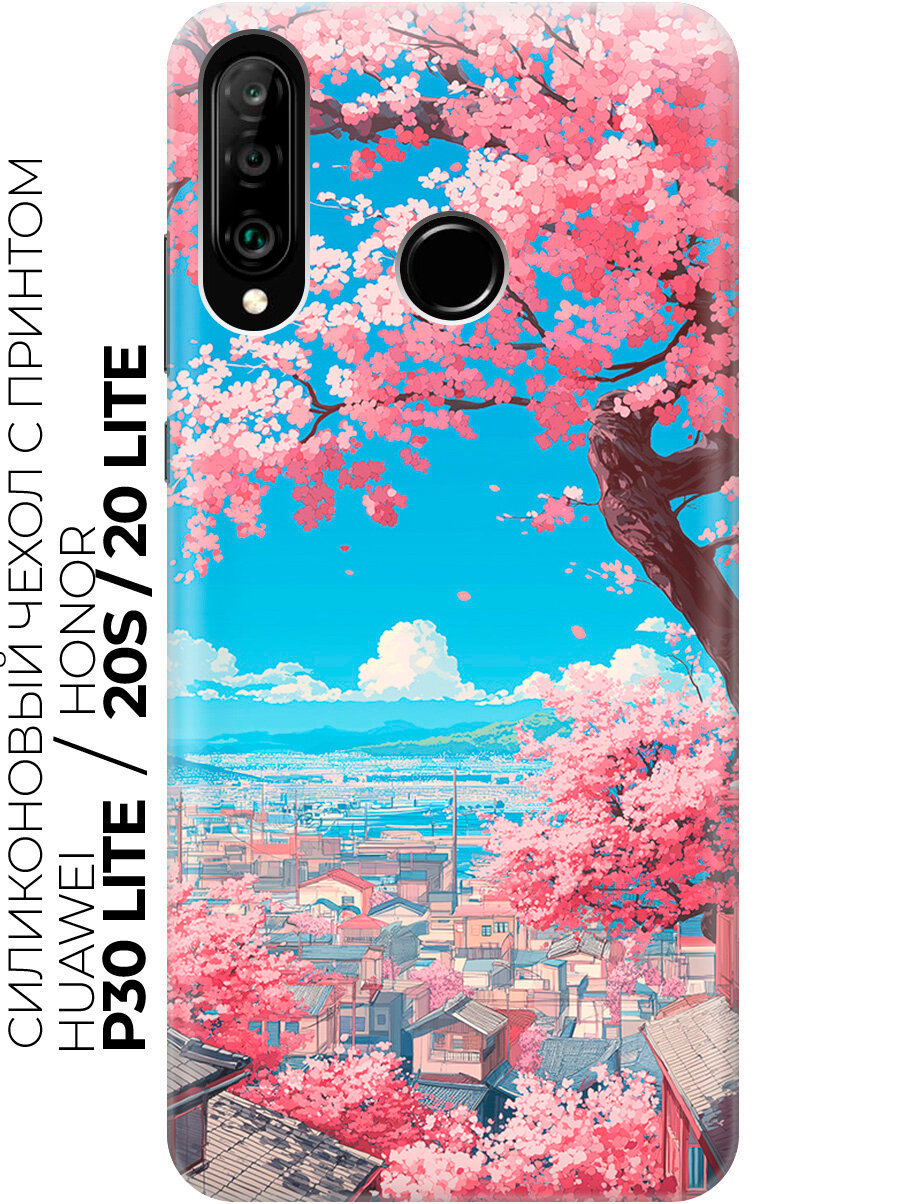 Силиконовый чехол на Honor 20 Lite / 20s / Huawei P30 Lite с принтом "Аниме сакура над гаванью мечты"