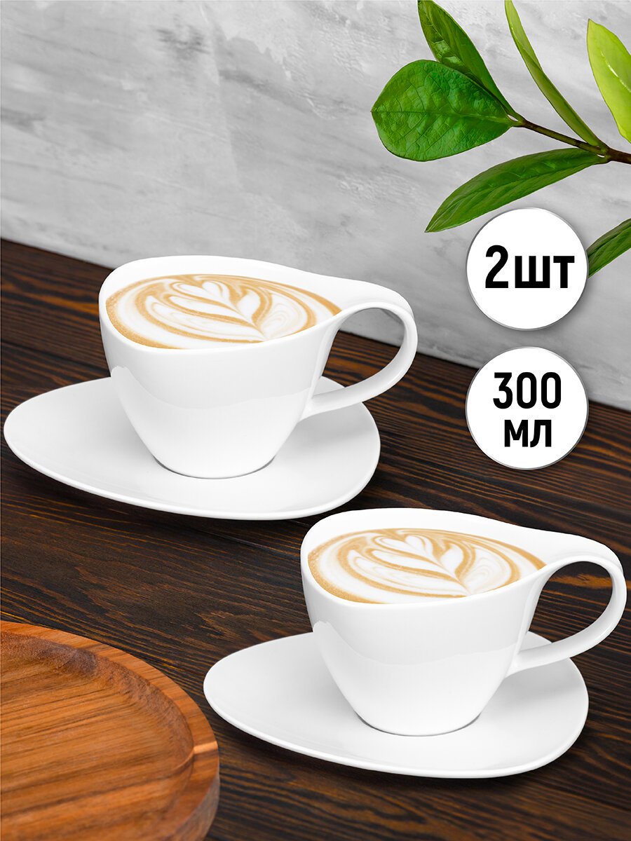 Чайная пара, чашка с блюдцем 4 предмета 300 мл Elan Gallery «Колоранс», фарфор, набор