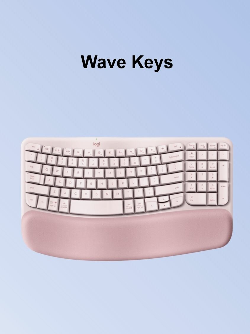 Беспроводная эргономичная клавиатура Logitech wave с мягкой подставкой для ладоней, розовый