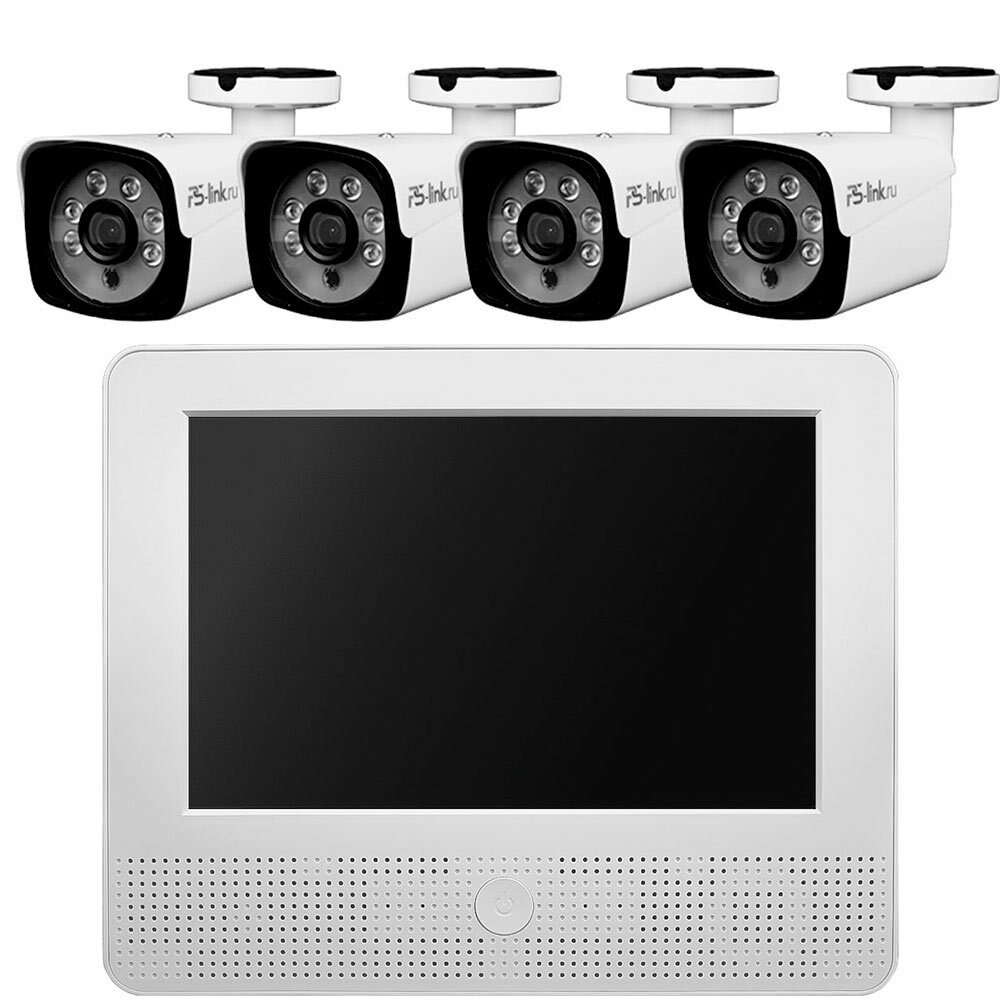 Комплект видеонаблюдения AHD 2Мп PS-link KIT-C9204HD с монитором 4 камеры для улицы
