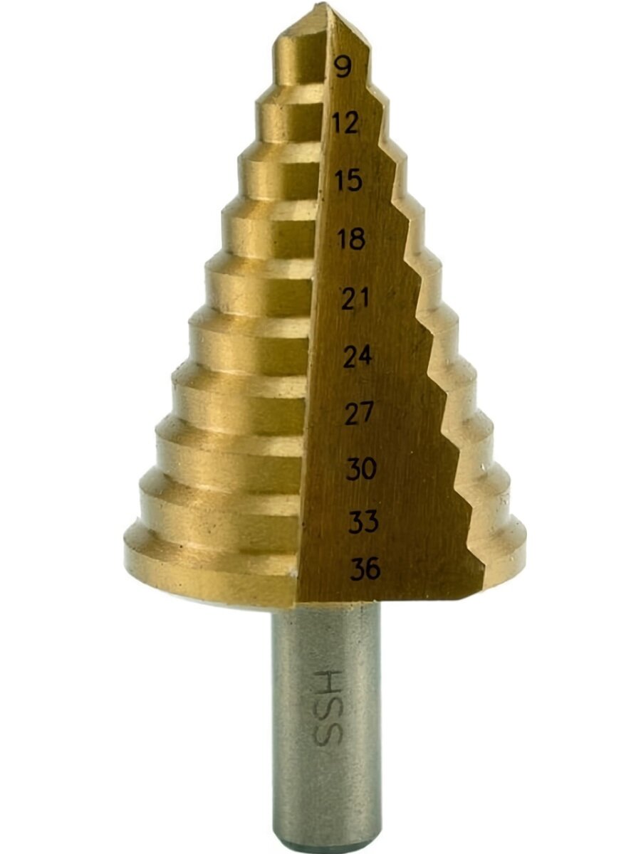 Сверло по металлу ступенчатое P.I.T. AMED09-0936 (Ø9-36мм, 10 ступеней с шагом 3мм, HSS)