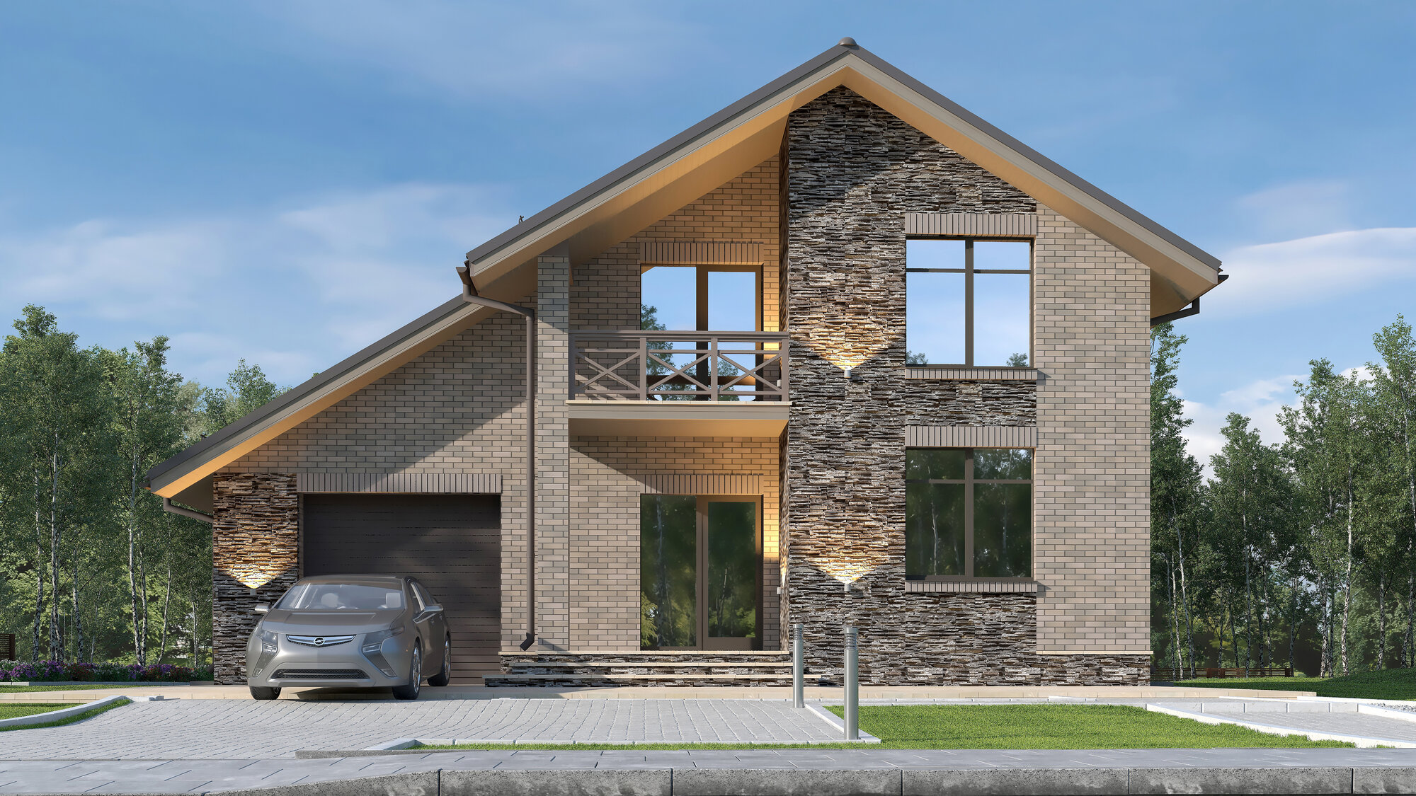 Проект двухэтажного дома с 5 спальнями и гаражом