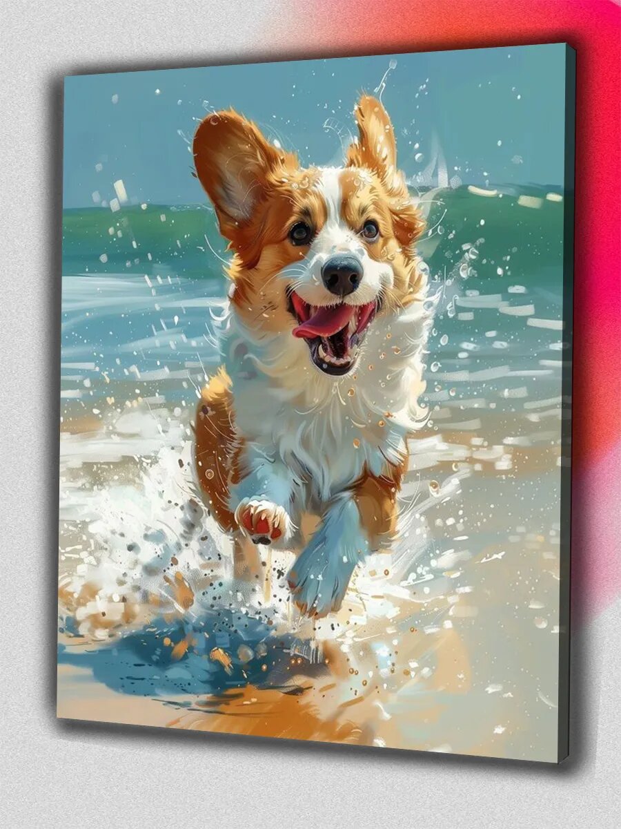 Картина по номерам на холсте Собака корги 40 на 50