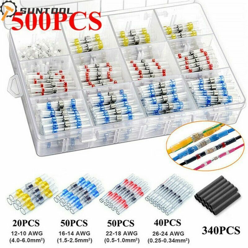 500шт! Набор термоусадочных трубок с припоем/Гильза соединительная/Спайщик проводов