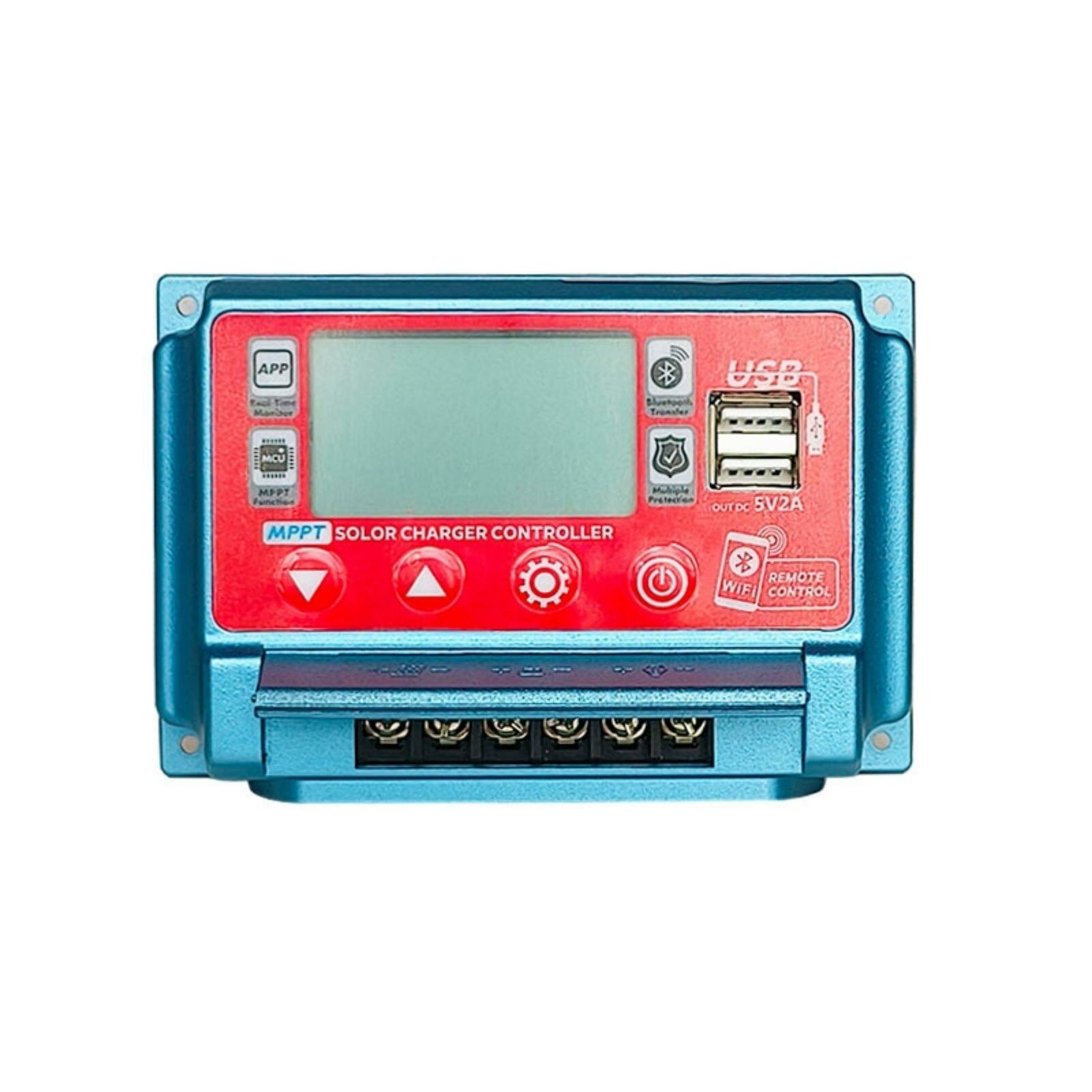 Контроллер заряда солнечного панели WiFi+BT 30A MPPT с LCD-дисплеем, двойным USB 5V выходом и функцией удалённого управления через приложение, поддерживающий напряжение 12V/24V/36V/48V/60V