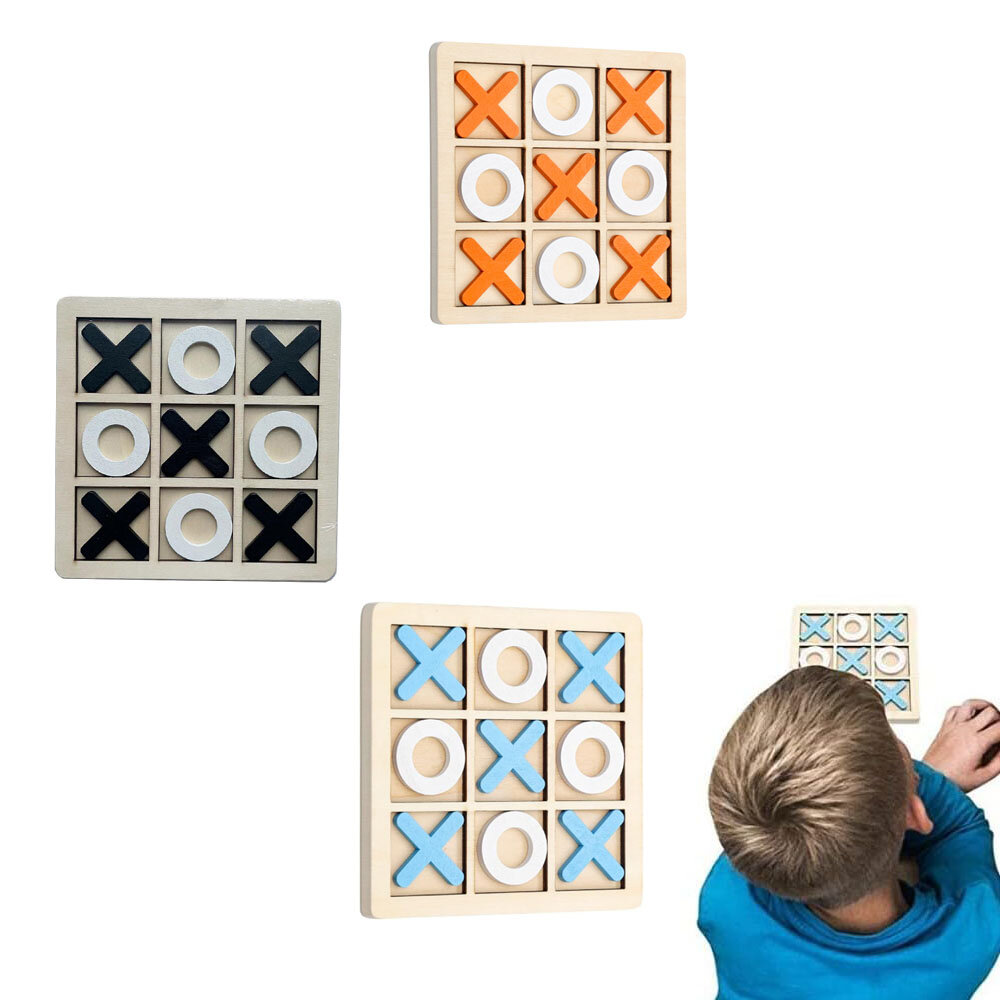 Игровая доска деревянная XO, пазл для семьи и детей, образовательная игрушка, интерактивная игра для двух игроков, миниатюрная деревянная игра в шахматы XO, размер 14x14cm, цвет оранжевый синий, упаковка блистер, 3 штуки