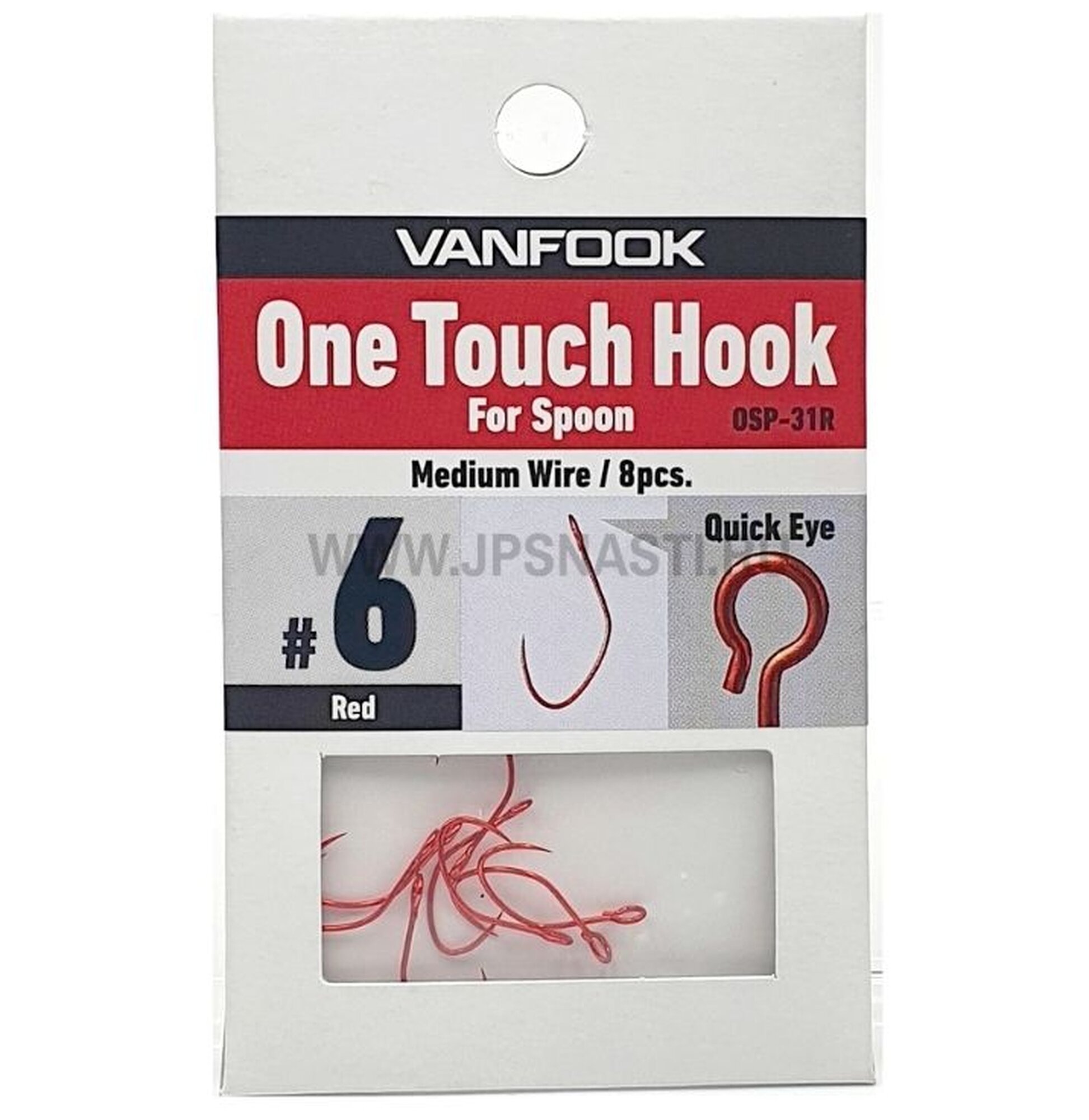 Одинарные крючки для рыбалки Vanfook OSP-31R, Red, #6 / Японские крючки ВанФук