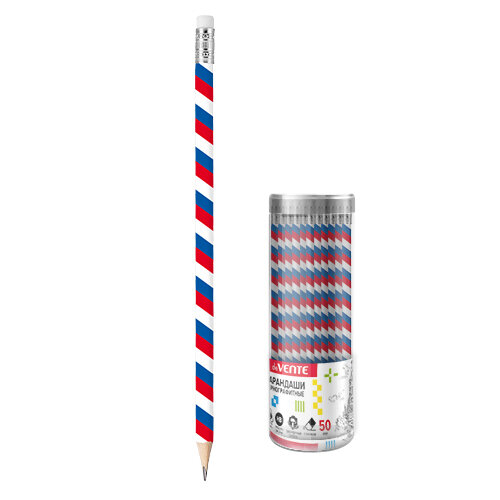 Карандаш ч/гр deVente Триколор HB с ластиком, круглый, количество: 50 штук