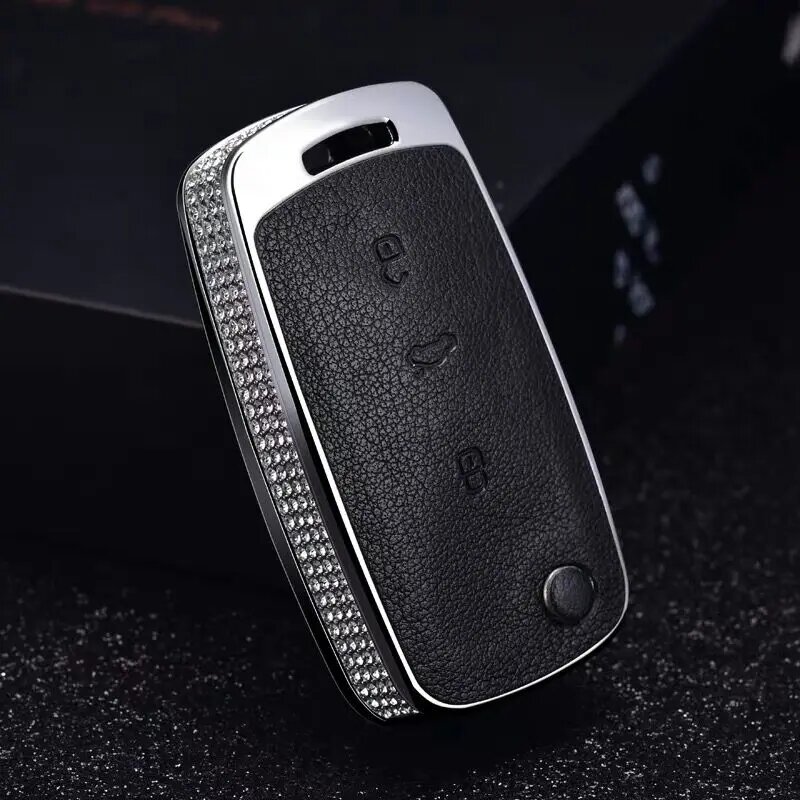 Чехол для автомобильных ключей, кожаный, со стразами, подходит для VW, Volkswagen, Skoda, Golf, Polo, Tiguan, Passat Jetta MK5, MK6, T5, Beetle и т. д. black