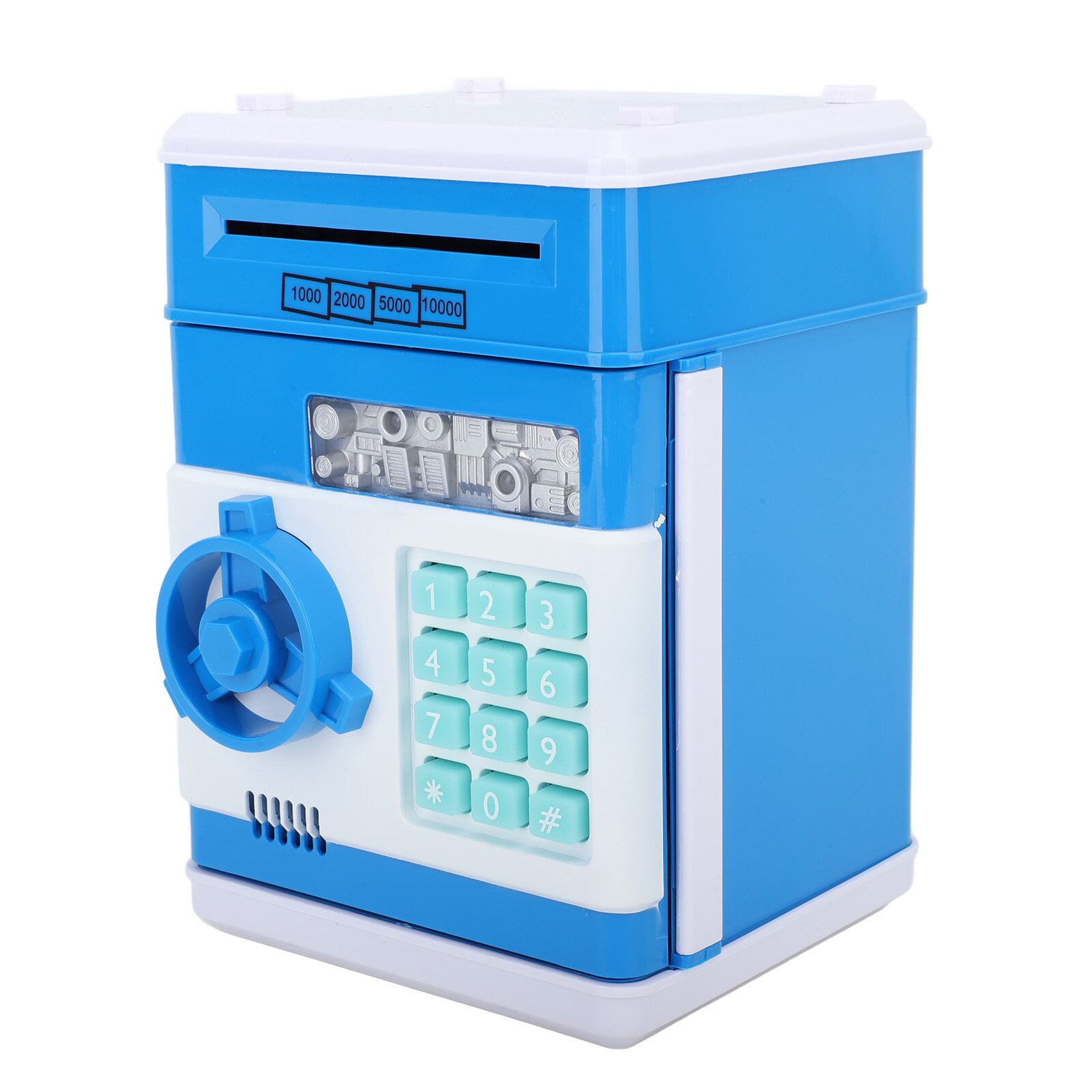 Инновационная копилка-банкомат с милой музыкальной коробкой для монет, шкатулкой для хранения денег и паролем, настольное украшение, синяя.