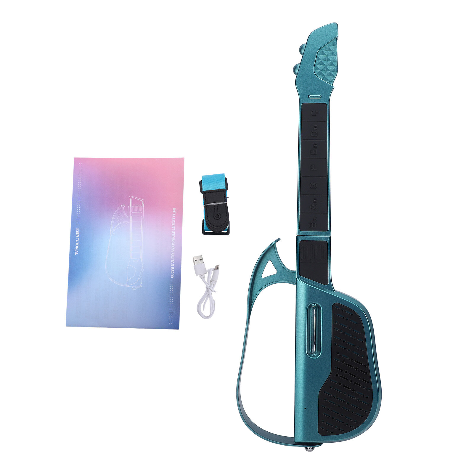Умная электрогитара для детей, портативная, складная, без струн, с 7 кнопками, простая в игре, легкая, с закругленным дизайном, перезаряжаемая, автоматическая, зеленая.