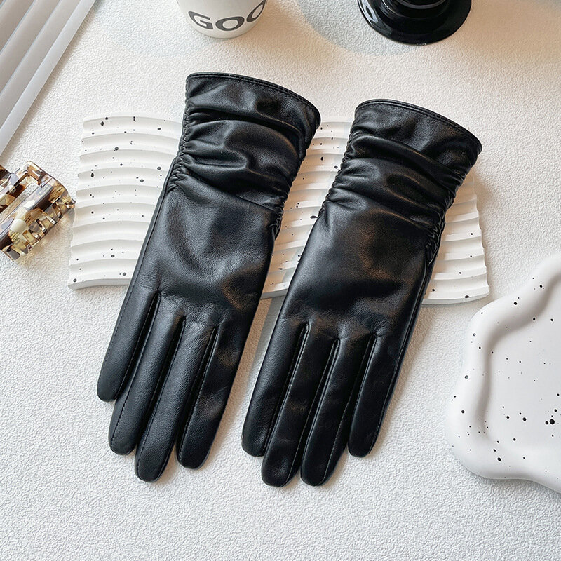 Bouoni осенние зимние перчатки из натуральной кожи для женщин, сенсорные, для велоспорта, с флисовой подкладкой, утолщенные, теплые, из овчины, для вождения