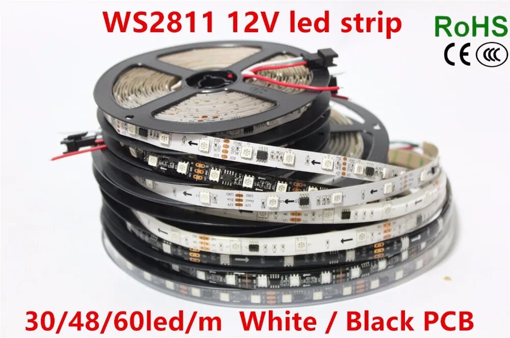 Светодиодная лента WS2811 5м, White PCB, IP67, 60LED