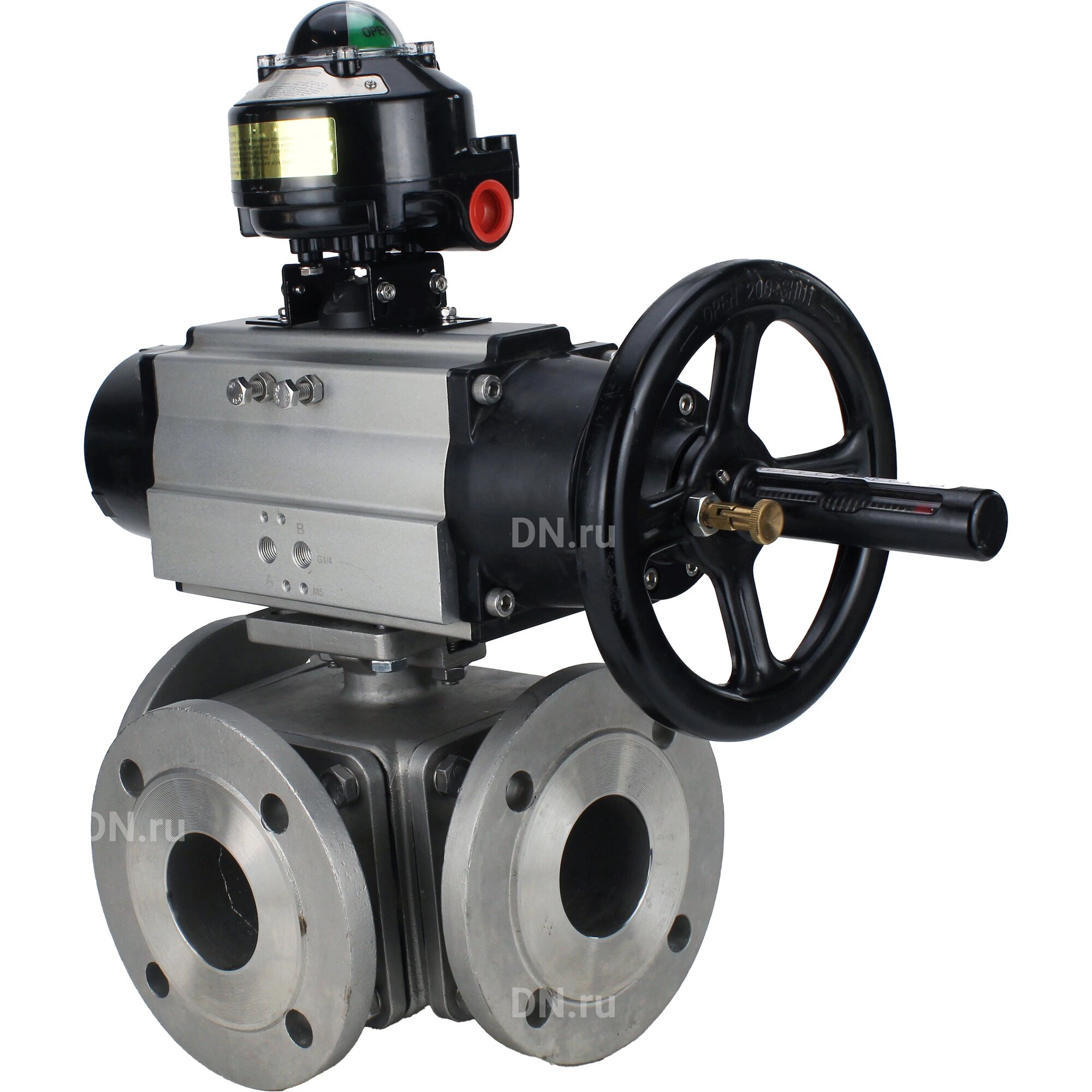 Кран шаровой DN.ru 316-316-PTFE Ду100 Ру16 тип L, с пн. приводом DA-105-1 и БКВ LSB-510
