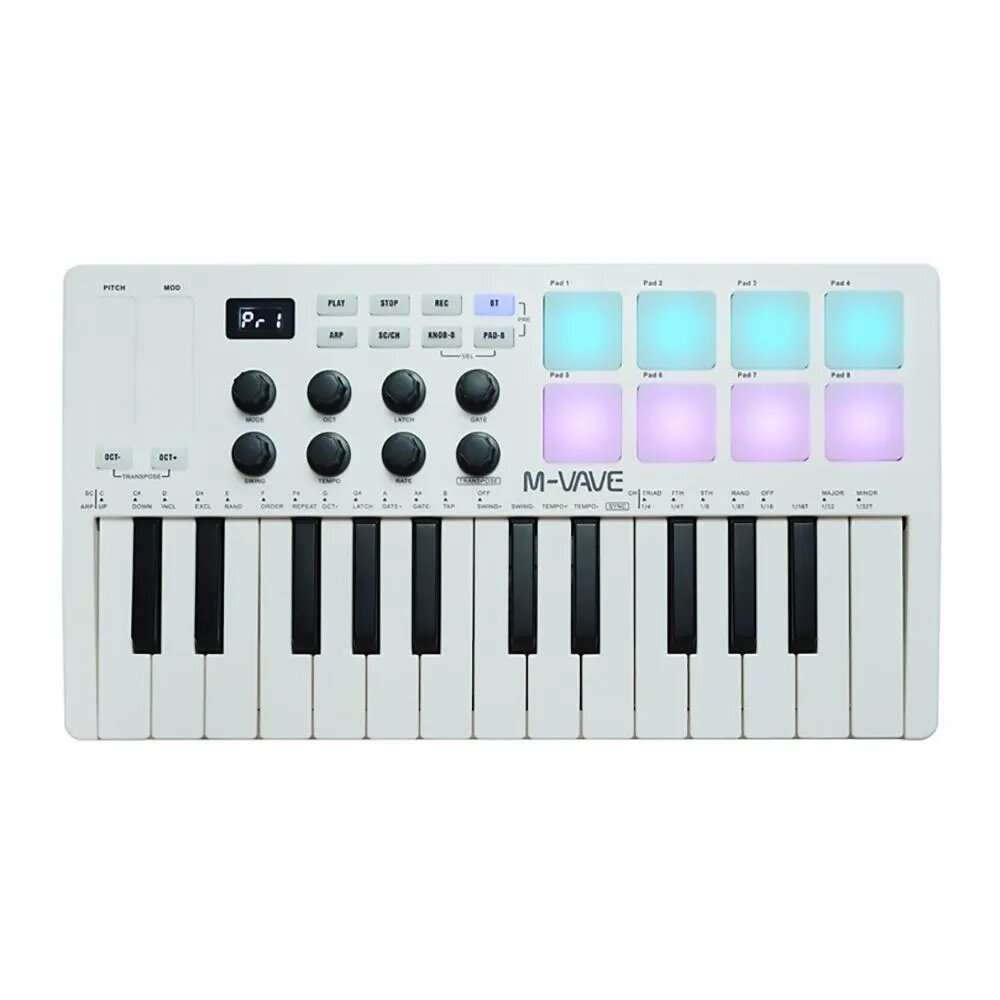 MIDI-клавиатура M-VAVE SMK-25 MKII White, 25 клавиш, беспроводная, Bluetooth