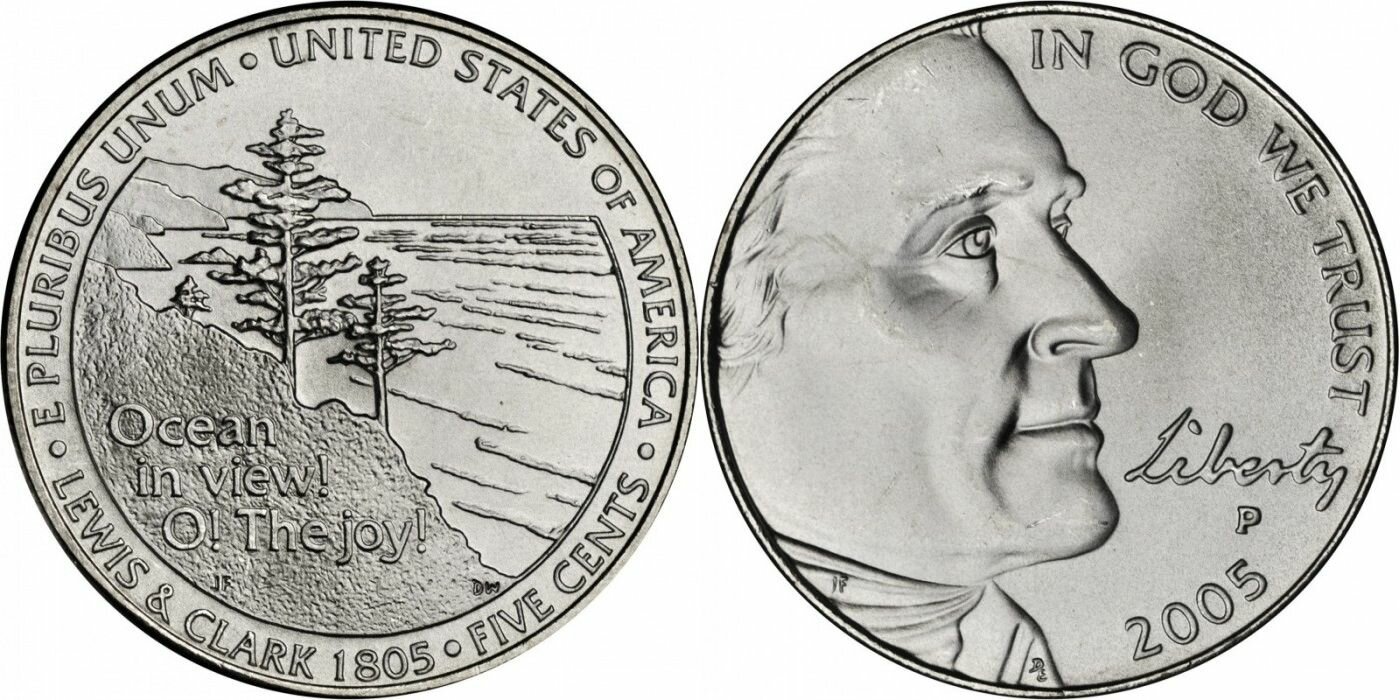 США 5 центов, 2005 200 лет экспедиции Льюиса и Кларка - Выход к океану