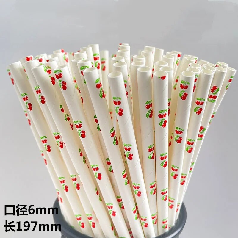 Бумажные соломинки Jeyomerry фруктовые 25 шт Белый, Little Cherry