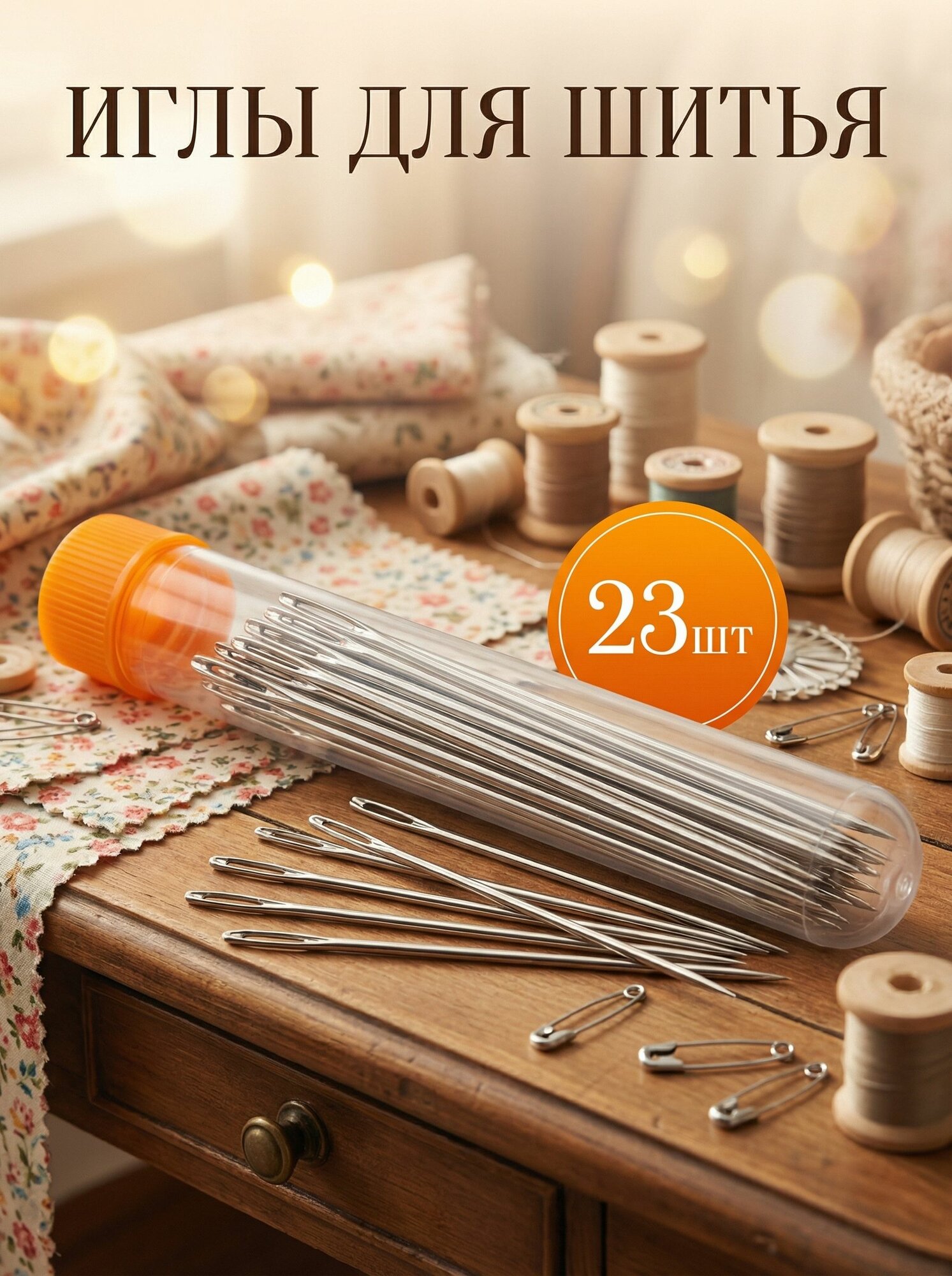 Набор швейных иголок с большим ушком, 23 штук в наборе, прочные легковдеваемые для шитья и вышивания, иглы для слепых