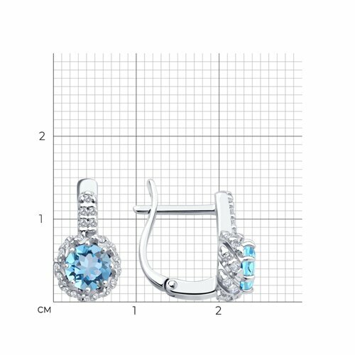 Серьги серебро, 925 проба, родирование, фианит, топаз, длина 1.3 см, , голубой — фото 1